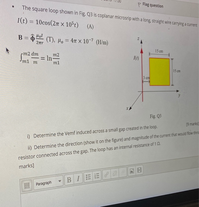 Solved p Flag question . The square loop shown in Fig. Q3 is | Chegg.com