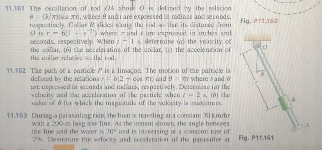 Solved 1.161 The oscillation of rod OA abous O is defined by | Chegg.com
