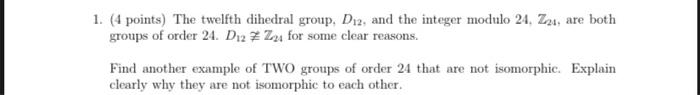 Solved 1. (4 points) The twelfth dihedral group, D12, and | Chegg.com