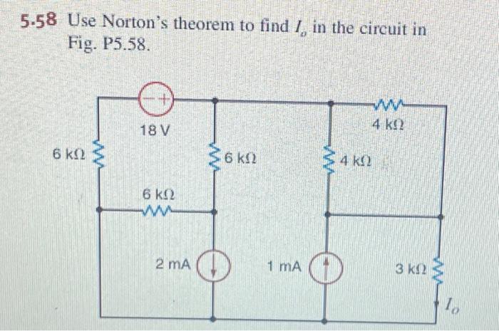 Solved 5.58 Use Norton's theorem to find Io in the circuit | Chegg.com