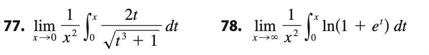Solved limx→01x2∫0x2tt3+12dtlimx→∞1x2∫0xln(1+et)dt | Chegg.com