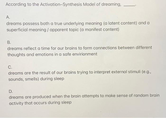 Solved According to the Activation-Synthesis Model of | Chegg.com
