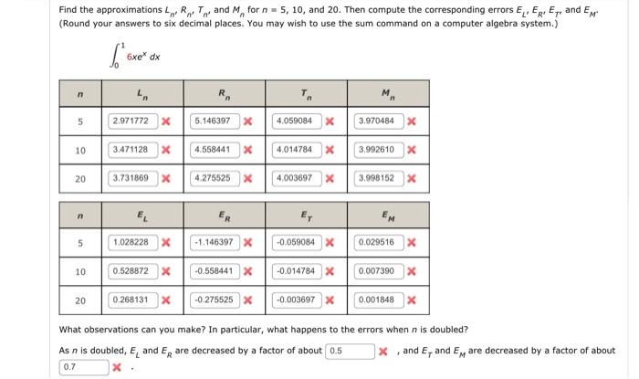 Find the approximations Ln′,Rn′Tn′ and Mn for n=5,10, | Chegg.com