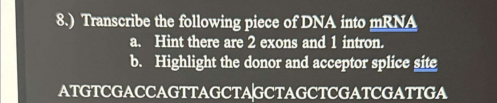 Solved 8.) ﻿Transcribe the following piece of DNA into | Chegg.com