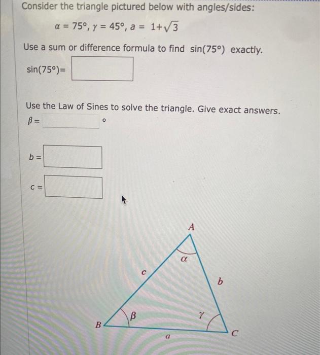 Solved Consider the triangle pictured below with | Chegg.com