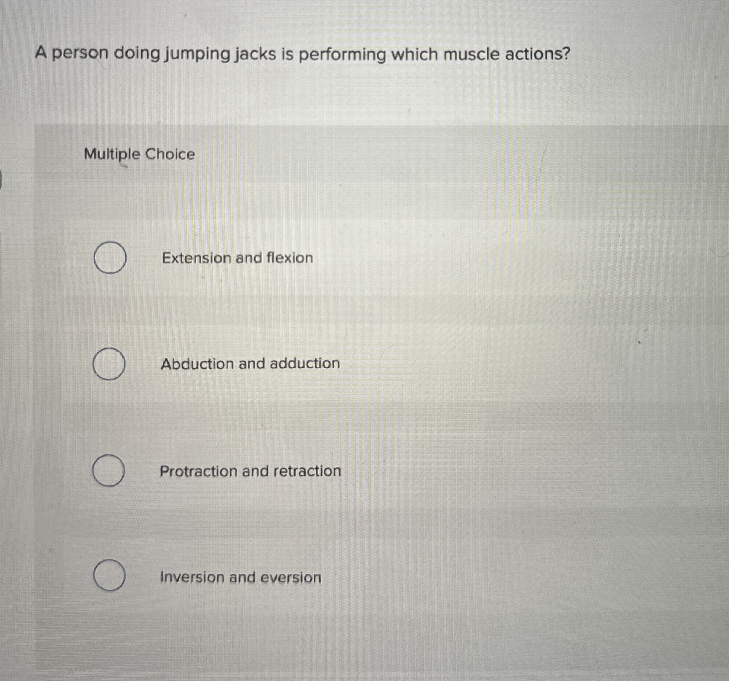 Solved A person doing jumping jacks is performing which | Chegg.com