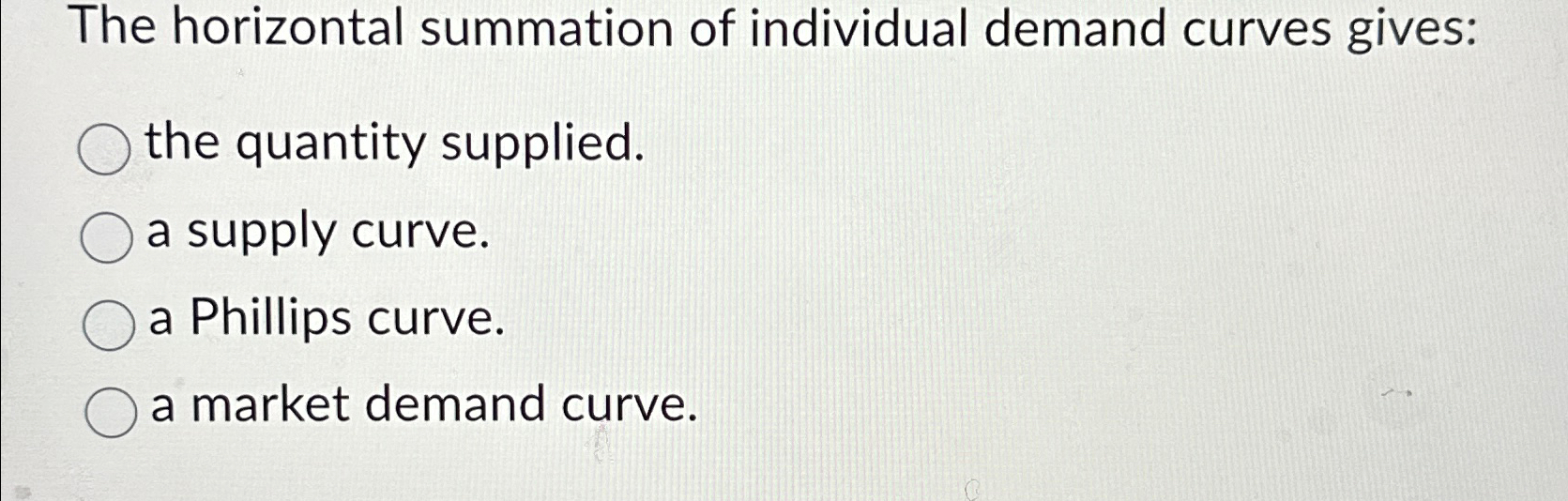 Solved The horizontal summation of individual demand curves | Chegg.com