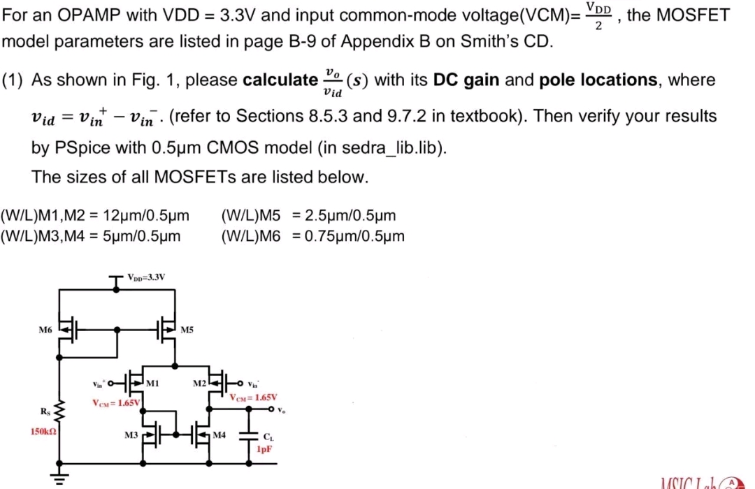 For an OPAMP with VDD =3.3V ﻿and input common-mode | Chegg.com