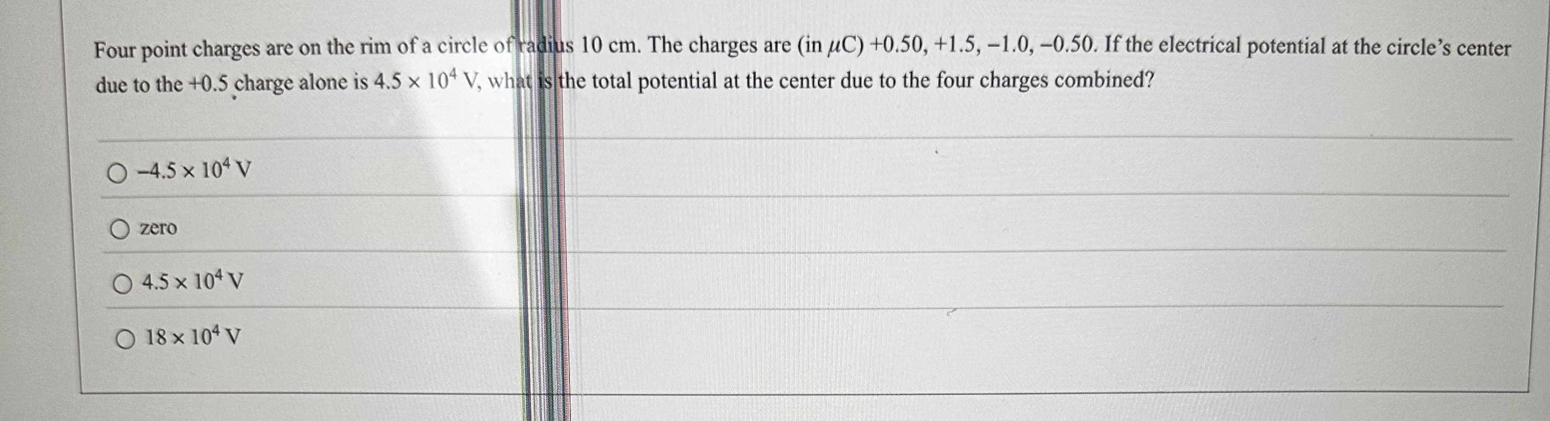 Solved Four point charges are on the rim of a circle of | Chegg.com