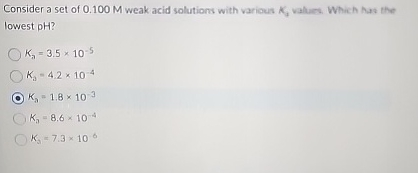 Solved Consider a set of 0.100M ﻿weak acid solutions with | Chegg.com