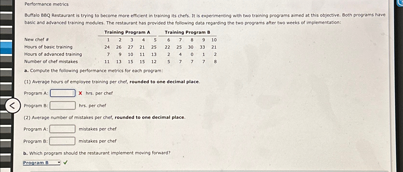 Solved Performance metrics basic and advanced training | Chegg.com