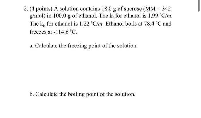 Solved 2. (4 points) A solution contains 18.0 g of sucrose | Chegg.com