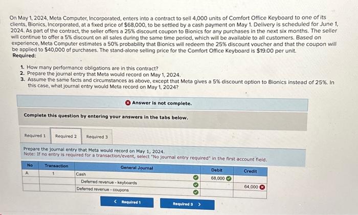Solved On May 1, 2024, Meta Computer, Incorporated, enters | Chegg.com