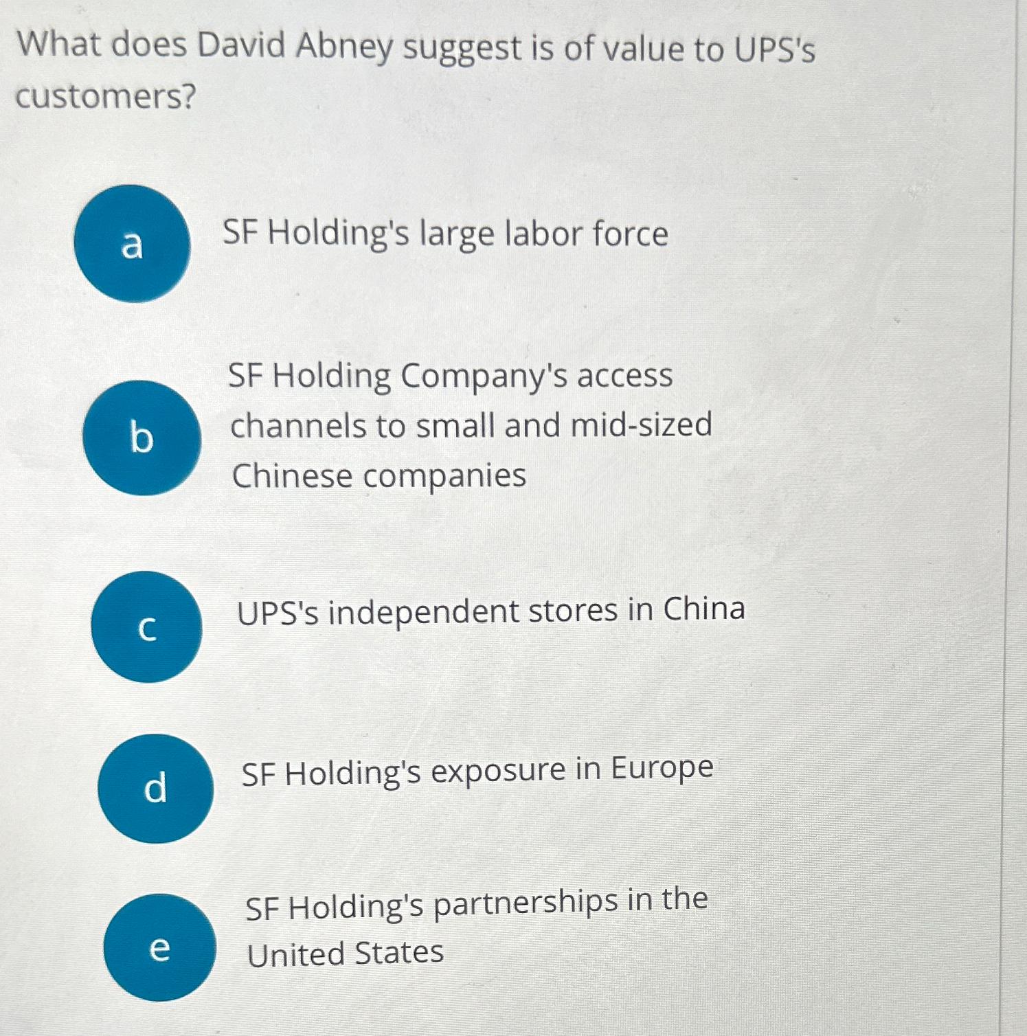 Solved What does David Abney suggest is of value to UPS's | Chegg.com