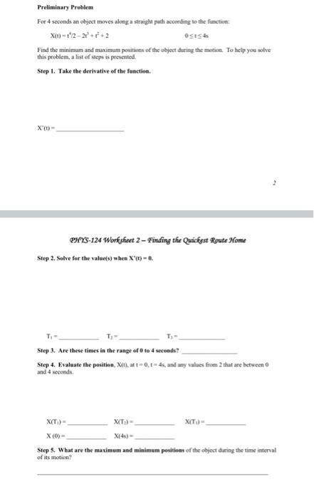 Solved Preliminary Problem For 4 seconds an object moves | Chegg.com