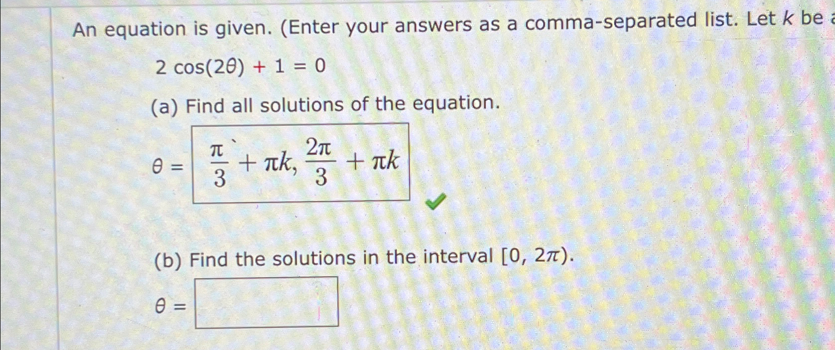 Solved An equation is given. (Enter your answers as a | Chegg.com