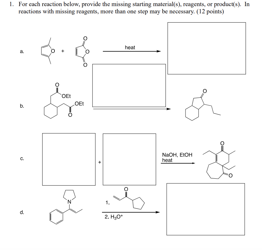 Solved For each reaction below, provide the missing starting | Chegg.com