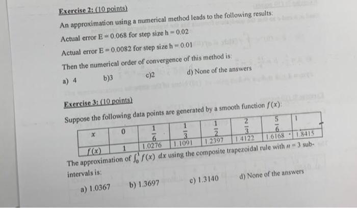 Solved Exercise 2: (10 points) An approximation using a | Chegg.com