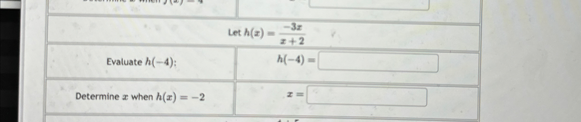 Solved Let h(x)=-3zz+2Evaluate h(-4) ﻿:h(-4)=Determine x | Chegg.com