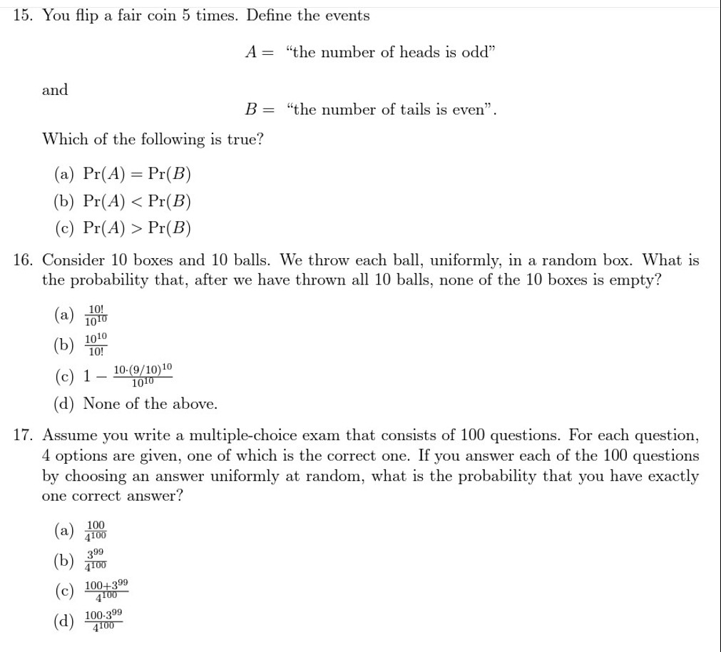 Solved You flip a fair coin 5 ﻿times. Define the eventsA= | Chegg.com