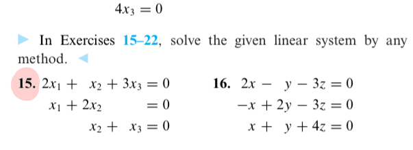 Solved 4x3=0In Exercises 15-22, ﻿solve the given linear | Chegg.com