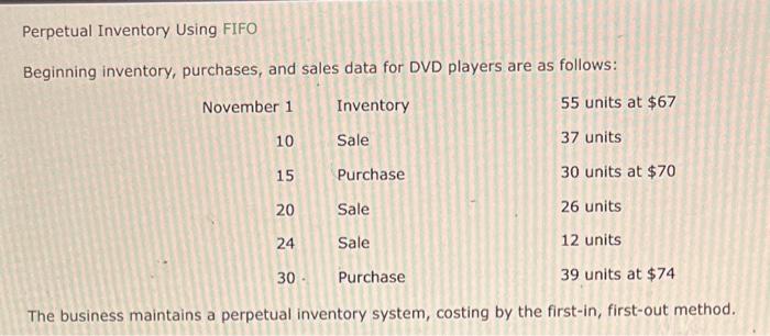 Solved Perpetual Inventory Using FIFO Beginning inventory, | Chegg.com