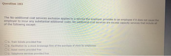 Solved Question 183 The No-additional-cost services | Chegg.com