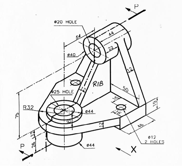 Solved draw this model in Auto cad 2d and create 3 views | Chegg.com
