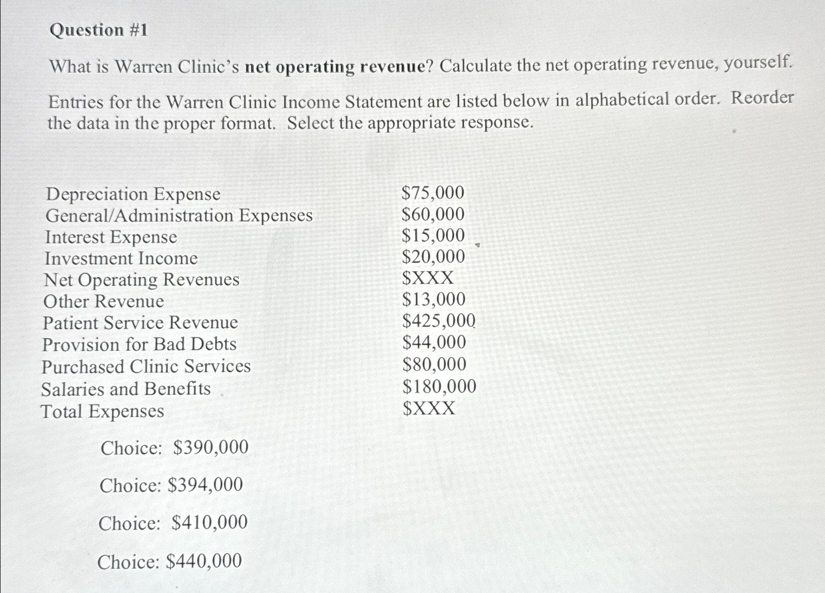 Solved Question #1What is Warren Clinic's net operating | Chegg.com