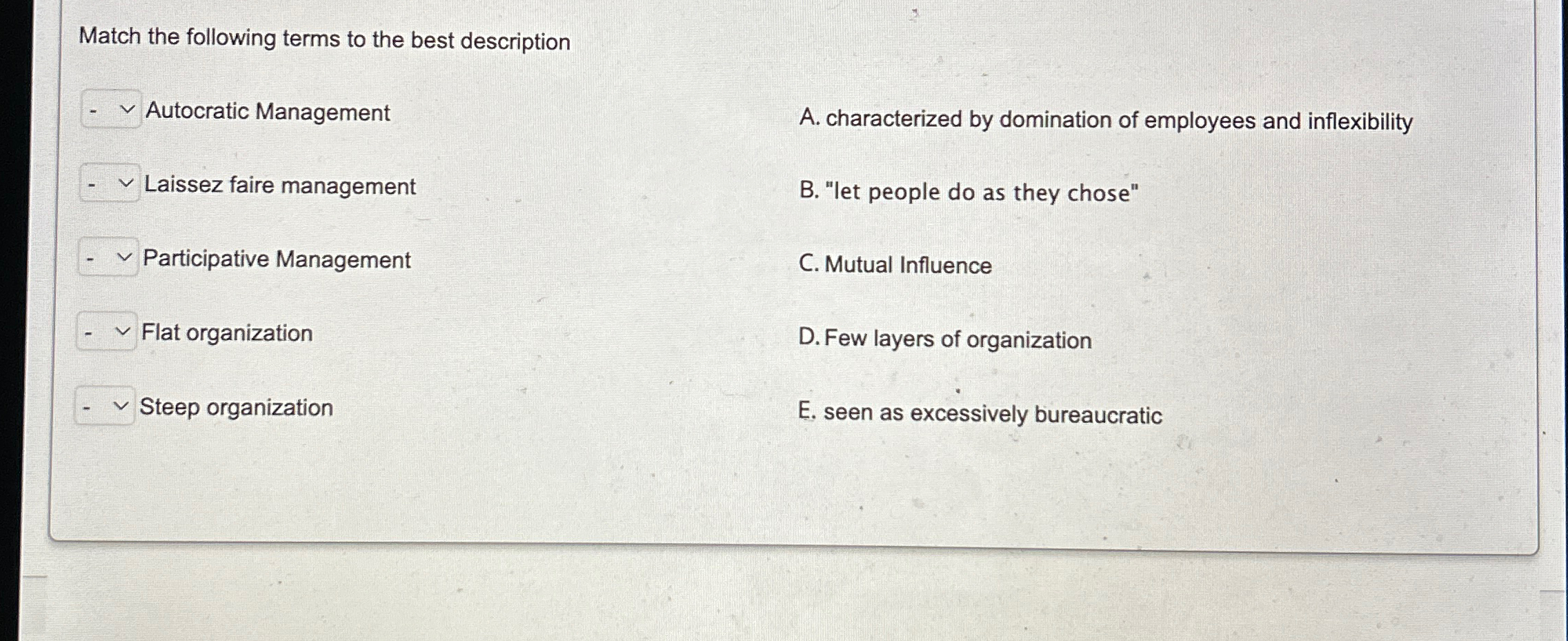 Solved Match the following terms to the best description | Chegg.com