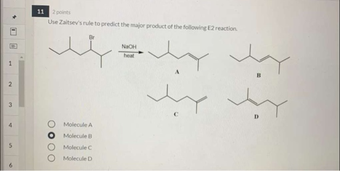 Solved 112 points Use Zaitsev's rule to predict the major | Chegg.com