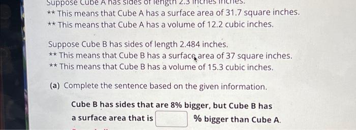 Solved ⋆⋆ This means that Cube A has a surface area of 31.7 | Chegg.com