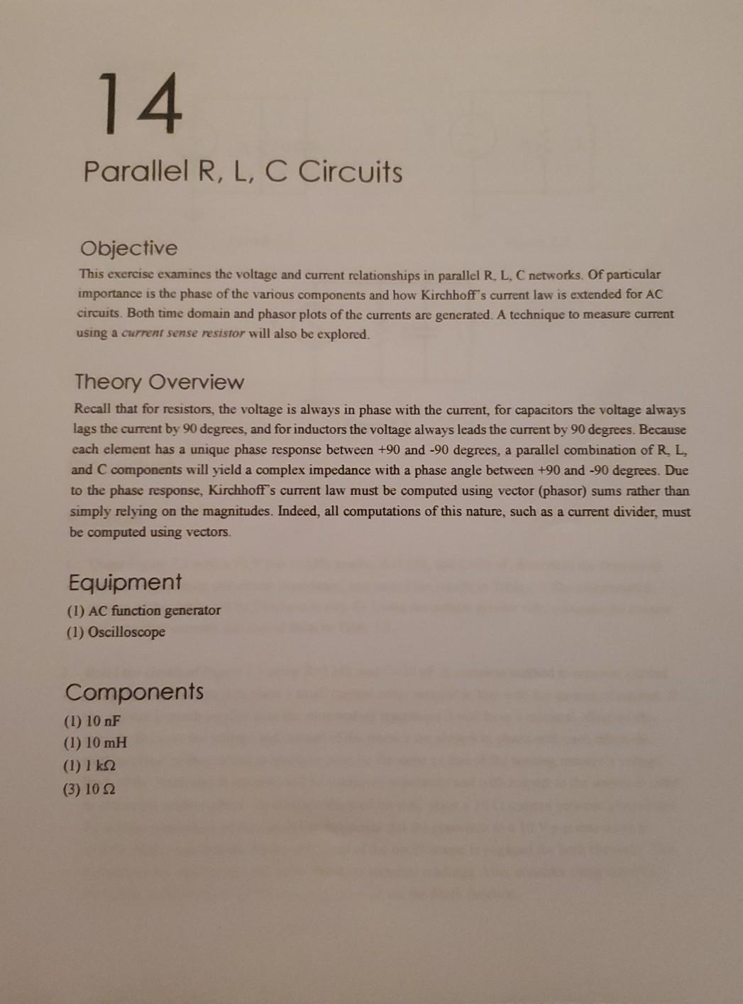 14 Parallel R, L, C Circuits Objective This exercise | Chegg.com