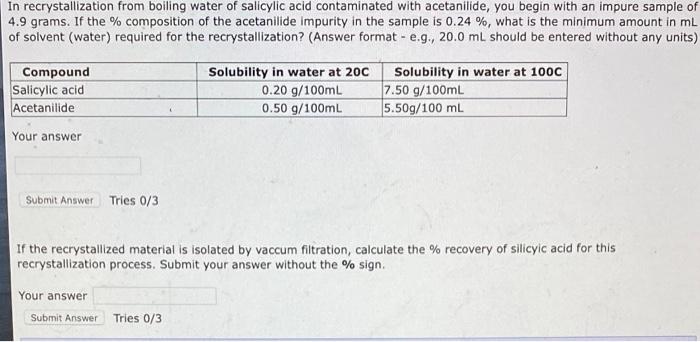 Solved In recrystallization from boiling water of salicylic | Chegg.com