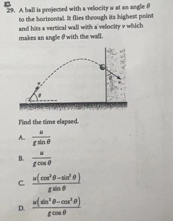 Solved A ball is projected with a velocity u ﻿at an angle θ | Chegg.com