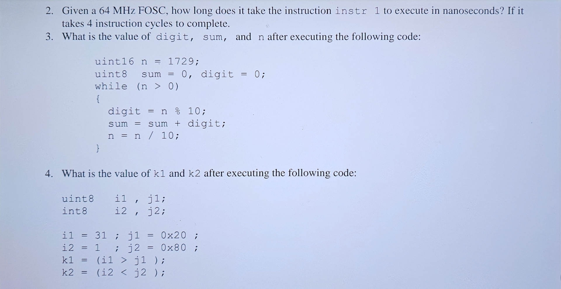 Solved Given a 64 ﻿MHz FOSC, how long does it take the | Chegg.com