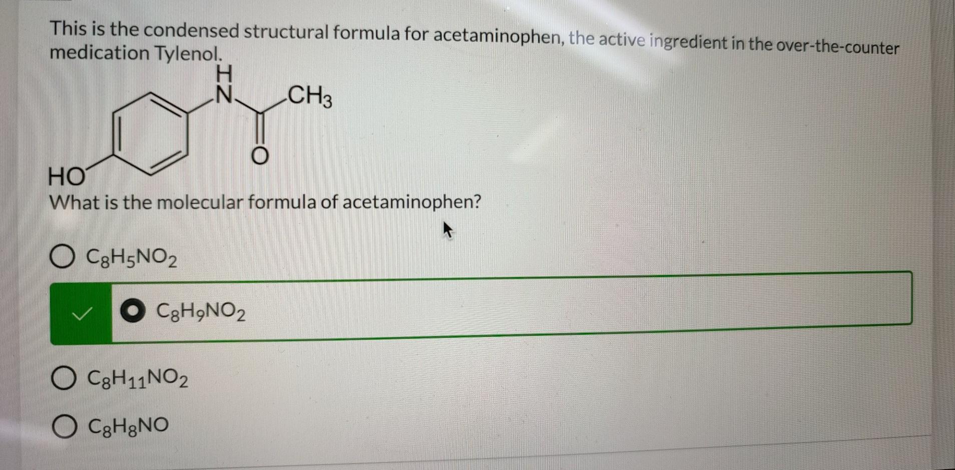 Structural Formula For Acetaminophen