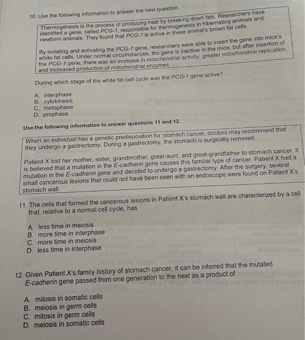 Solved 10. Use the following information to answer the next | Chegg.com