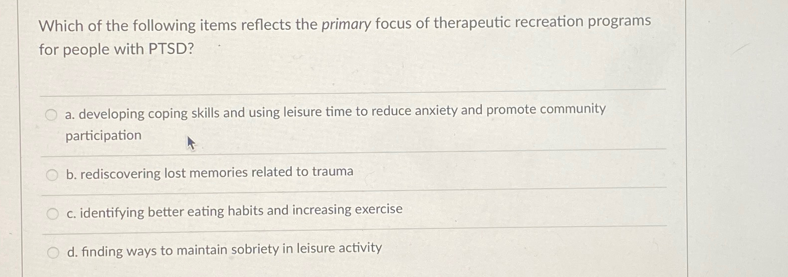 Solved Which of the following items reflects the primary | Chegg.com