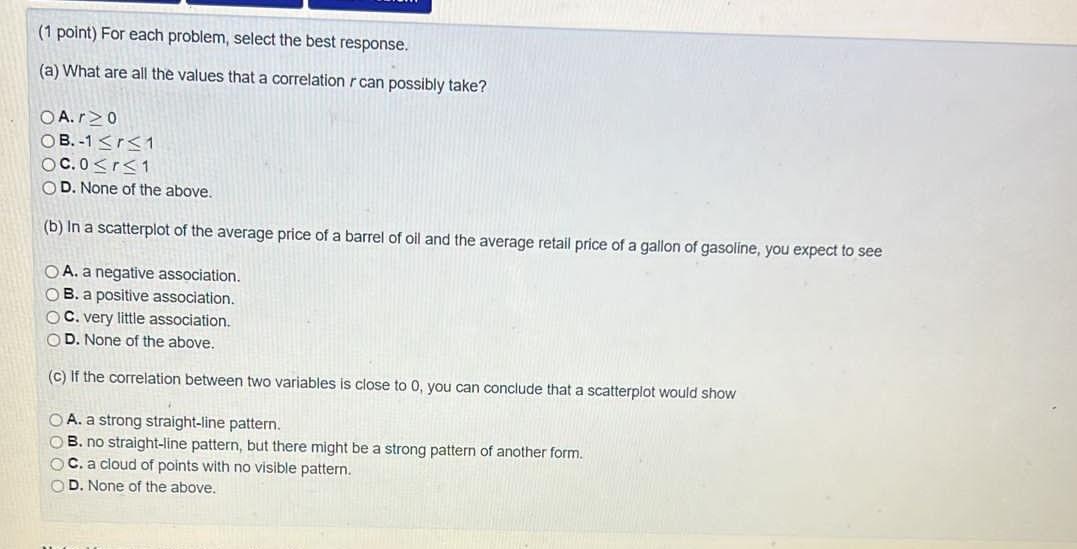 Solved (1 point) For each problem, select the best response. | Chegg.com