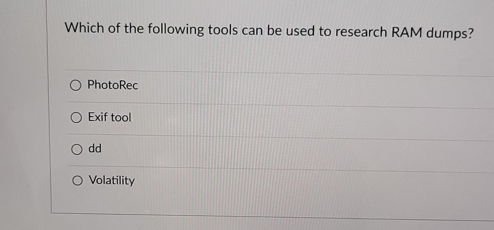 Which of the following is not a tool PhotoRec Bulk | Chegg.com