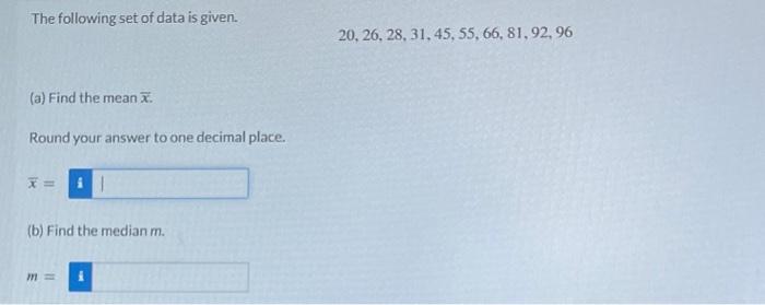 Solved The following set of data is given. | Chegg.com