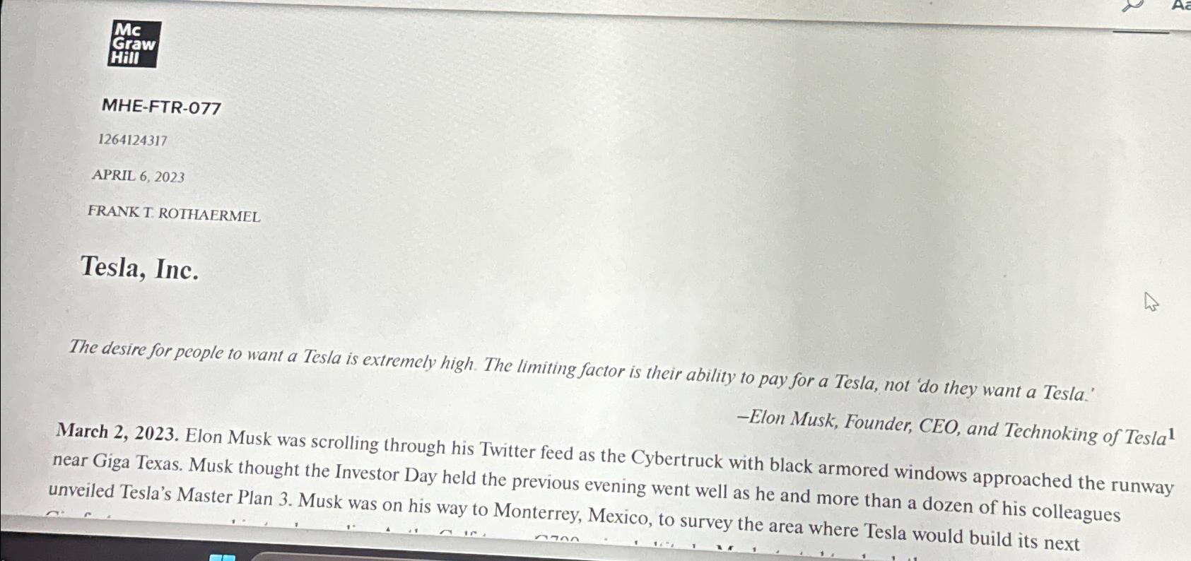 Solved MHE-FTR-0771264124317APRIL 6, 2023FRANK T | Chegg.com