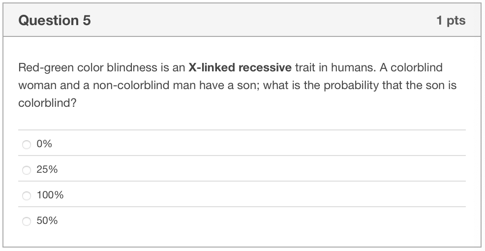 High Quality SOLUTION Question 51 ﻿ptsRed-green color blindness is an | Chegg.com