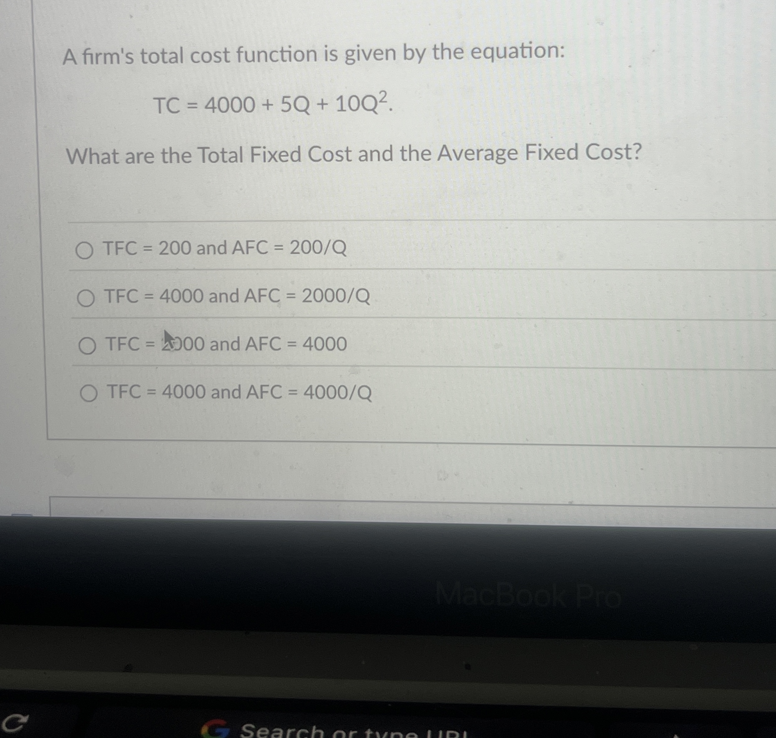 Solved A firm's total cost function is given by the | Chegg.com