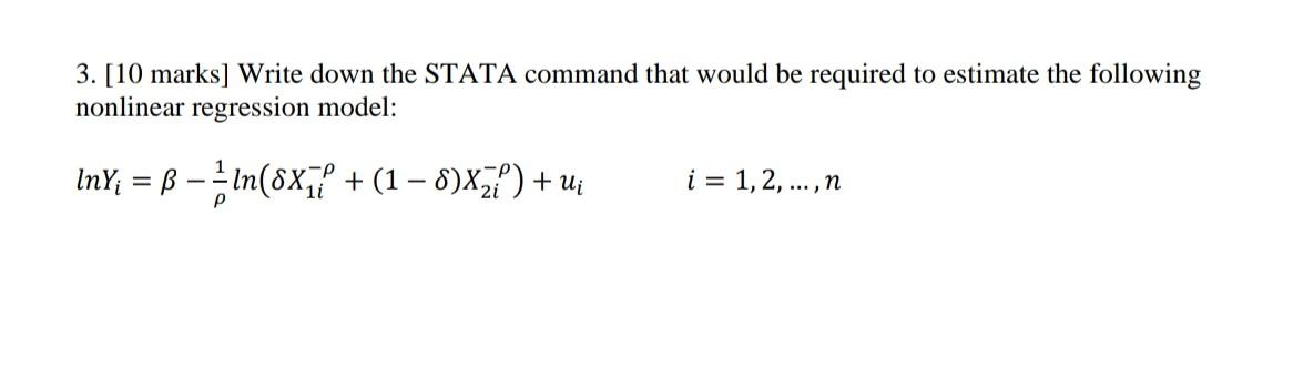 3. [10 marks] Write down the STATA command that would | Chegg.com