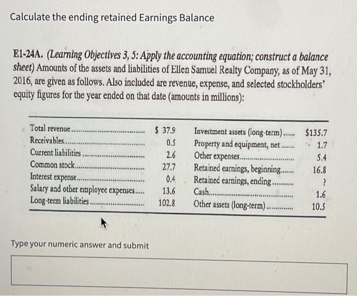 Solved Calculate the ending retained Earnings Balance | Chegg.com