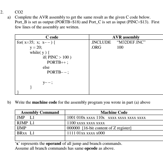 Solved 2. CO2 a) Complete the AVR assembly to get the same | Chegg.com