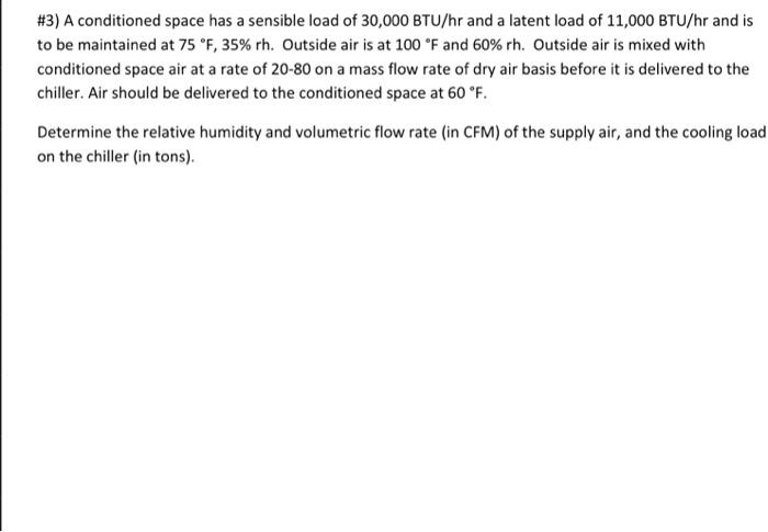 Solved \#3) A conditioned space has a sensible load of | Chegg.com