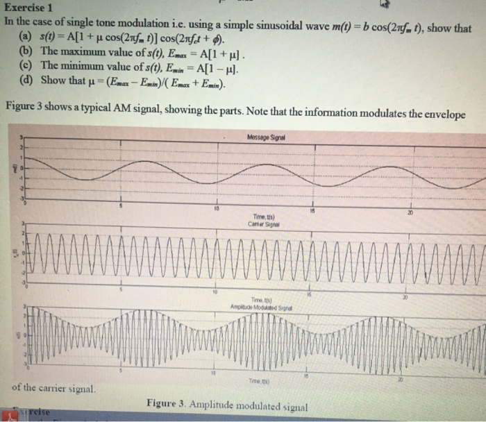 Solved Exercise 1 In the case of single tone modulation i.e. | Chegg.com
